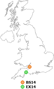 Distance between BS14 and EX14 - postcode-info.co.uk