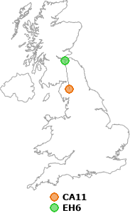 Distance between CA11 and EH6 - postcode-info.co.uk
