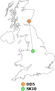 Distance between DD5 and SK10 - postcode-info.co.uk