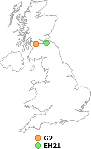 Distance between G2 and EH21 - postcode-info.co.uk