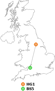 Distance between HG1 and BS5 - postcode-info.co.uk