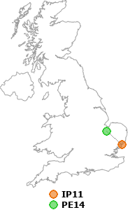 Distance between IP11 and PE14 - postcode-info.co.uk