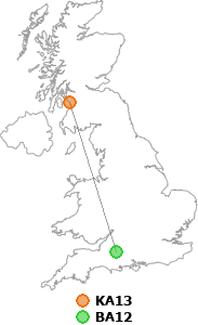 Distance between KA13 and BA12 - postcode-info.co.uk