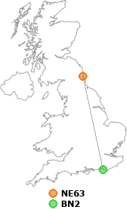 Distance between NE63 and BN2 - postcode-info.co.uk