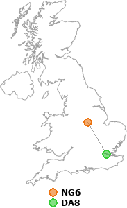 Distance between NG6 and DA8 - postcode-info.co.uk