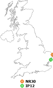 Distance between NR30 and IP12 - postcode-info.co.uk