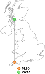 Distance between PL30 and PA27 - postcode-info.co.uk