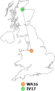 Distance between WA16 and IV17 - postcode-info.co.uk